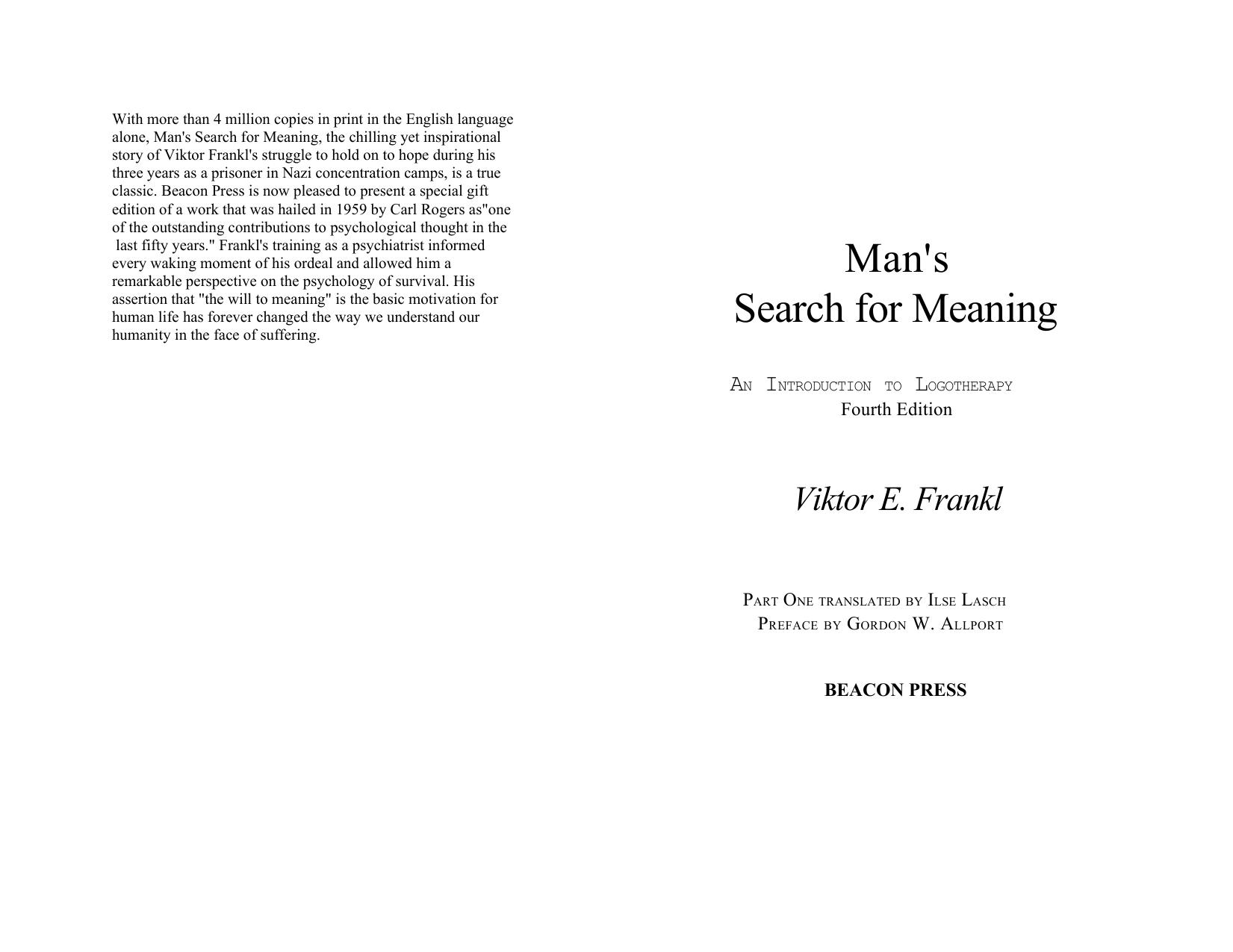 Man's Search for Meaning by Viktor E. Frankl - free ebooks download Man's Search for Meaning by Viktor E. Frankl - free ebooks download
